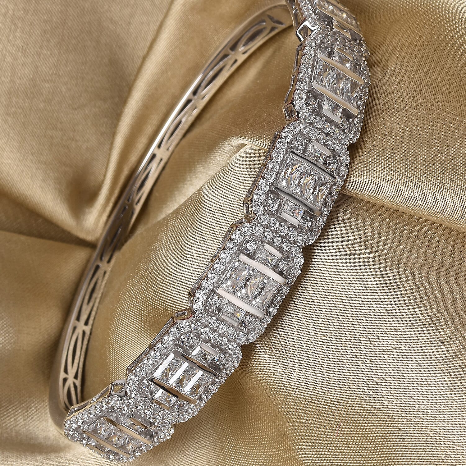 Lustro Stella Finest CZ Bangle in Platinum Plated Sterling Silver Size 7.5 - 3712723 - TJC