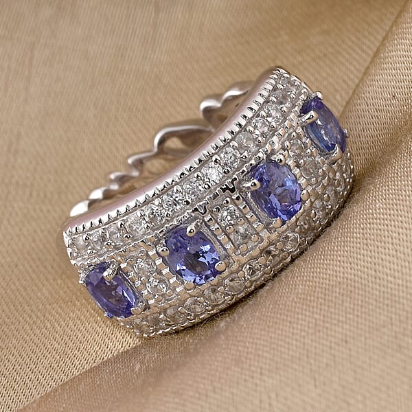 GP 1.34 Ct Tanzanite Multi Gemstone Ring in Platinum-plated Sterling ...