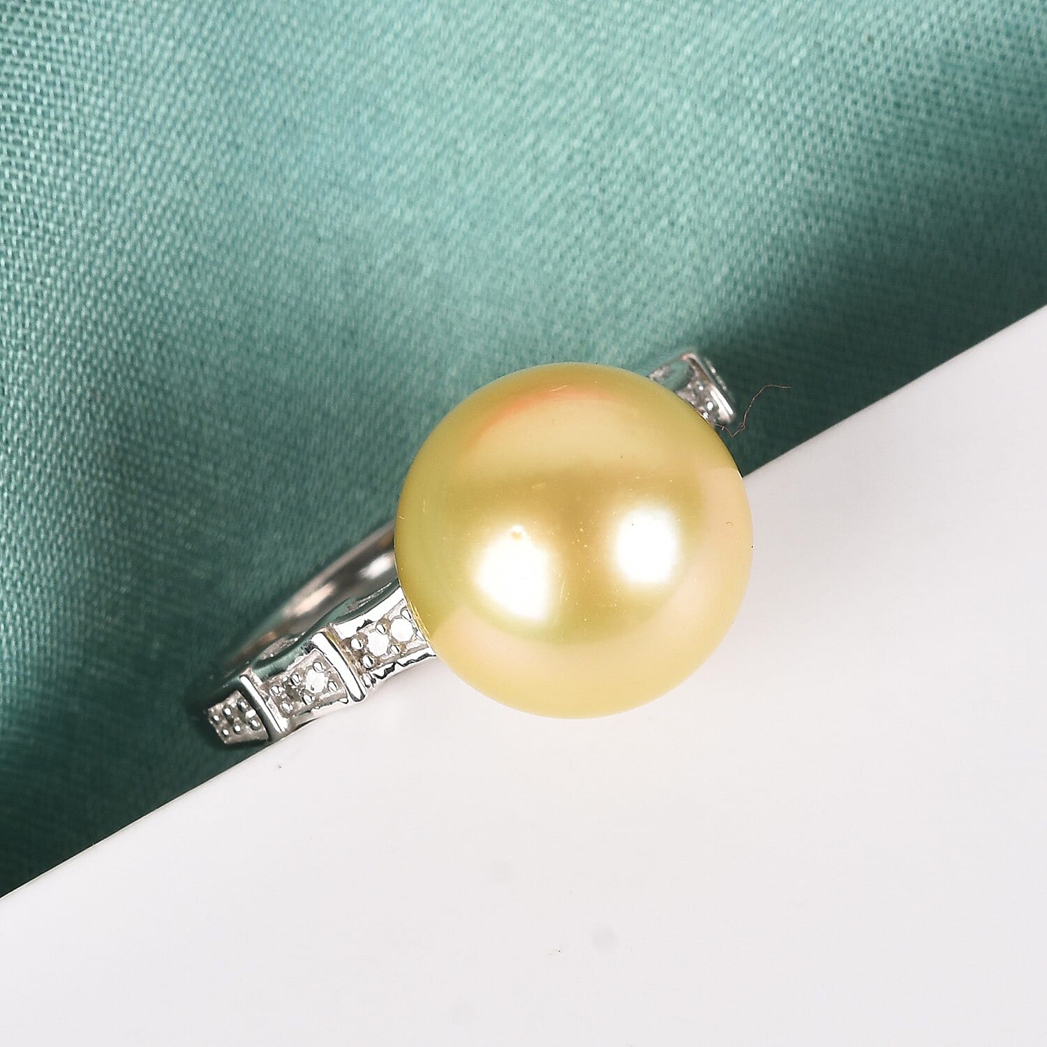 Edison Pearl and Diamond Ring in Platinum Plated Sterling Silver ...