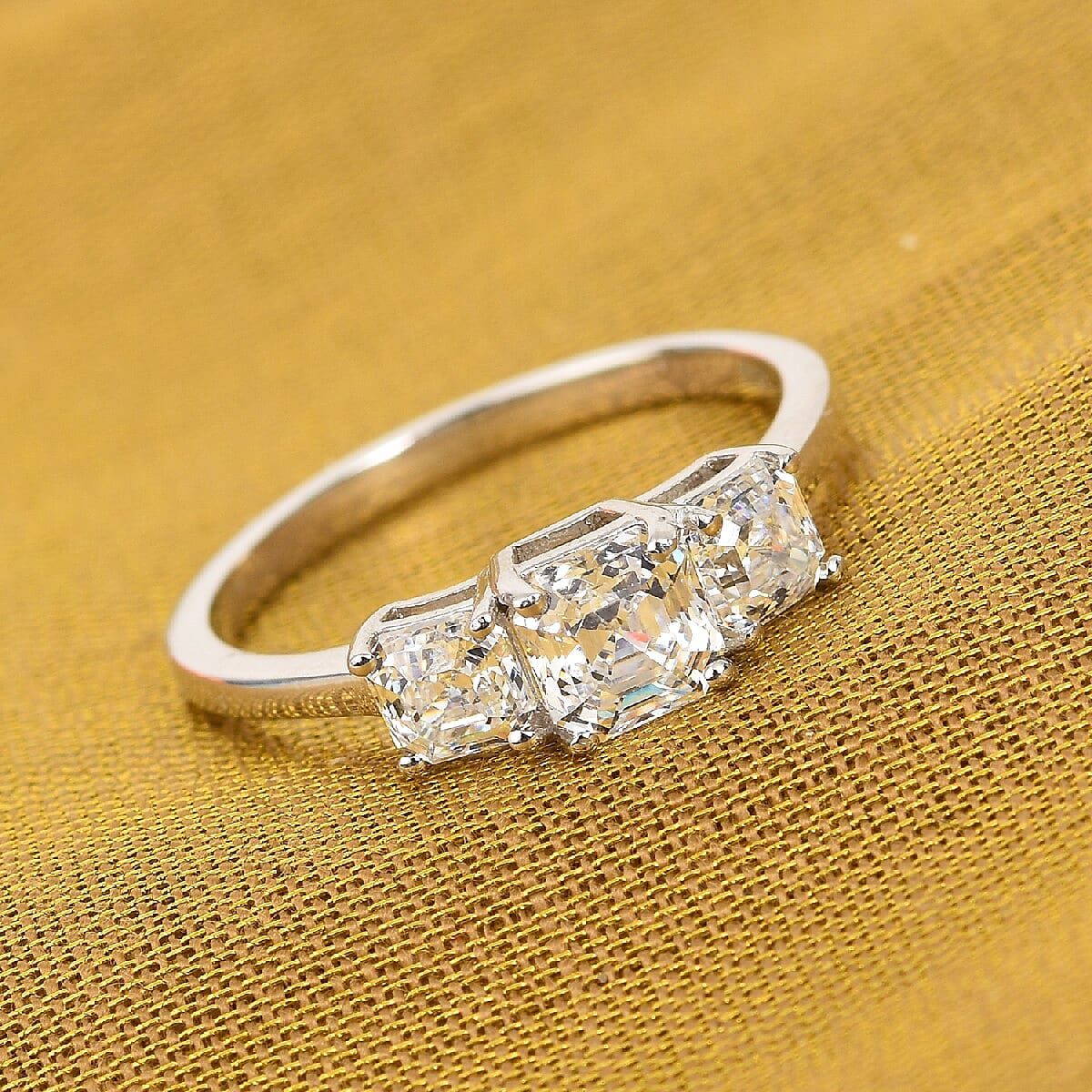 Lustro Stella Platinum Overlay Sterling Silver 3-Stone Ring Made with SWAROVKI ZIRCONIA 2.42 Ct ...