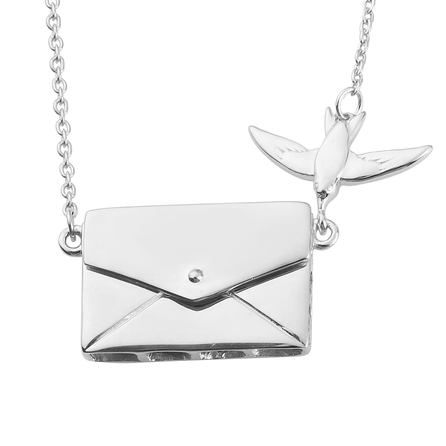Secret Message Envelope Necklace with Bird in Platinum Plated Silver ...