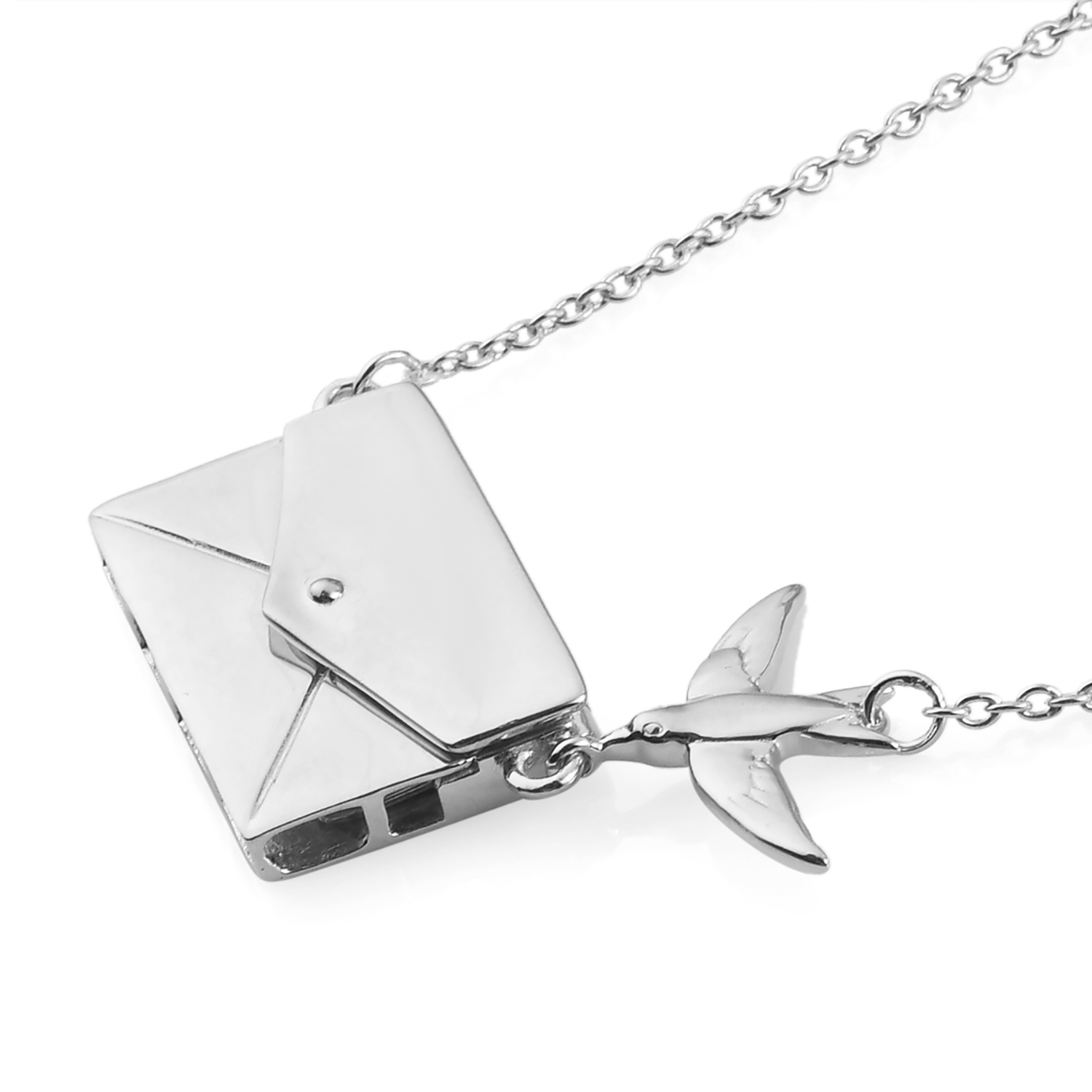 Secret Message Envelope Necklace with Bird in Platinum Plated Silver ...