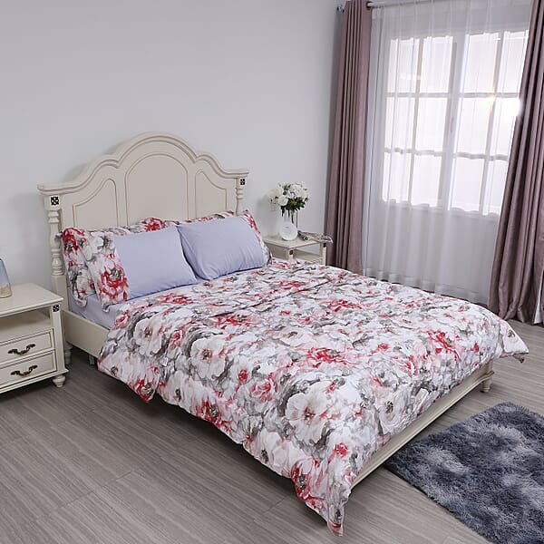 6 Piece Set - Floral Pattern Comforter Fitted Sheet 2 Pillow Case and 2 ...