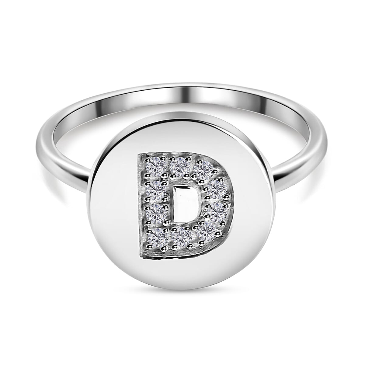 White Diamond Initial-D Ring in Platinum Plated Sterling Silver ...