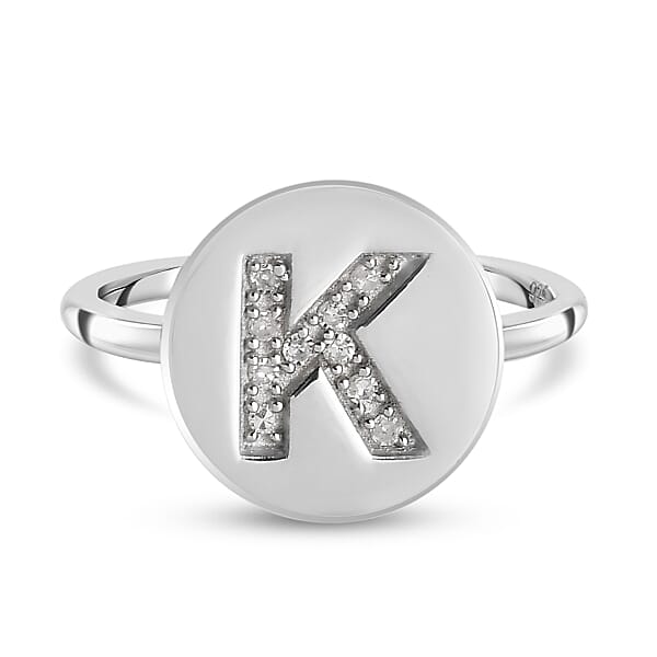 White Diamond Initial-K Ring in Platinum Plated Sterling Silver ...