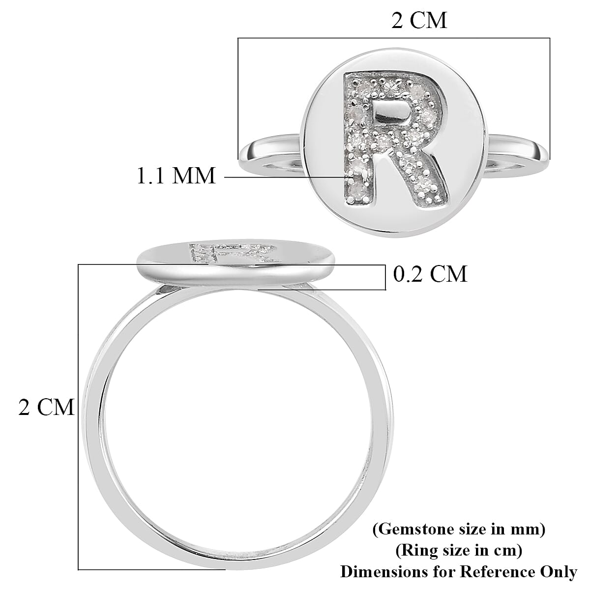 White Diamond Initial-R Ring in Platinum Plated Sterling Silver ...