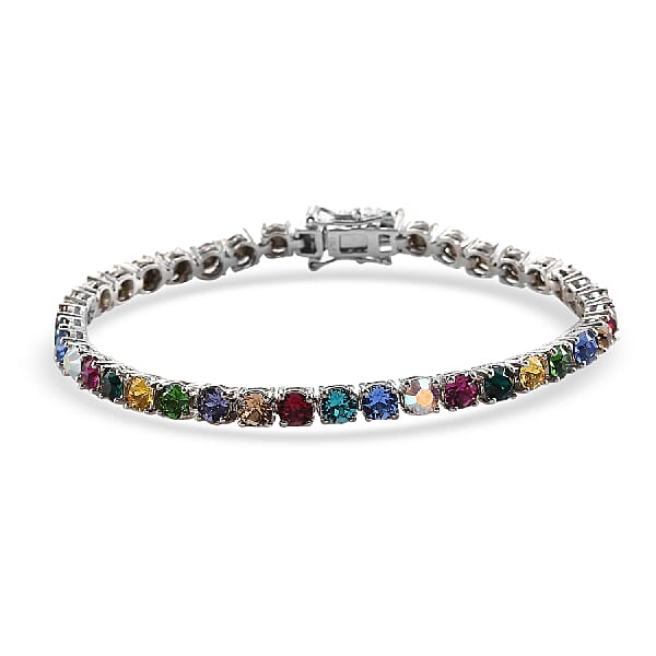 Lustro Stella Rainbow Colour Crystal Bracelet (Size 7.5) in Silver Tone ...
