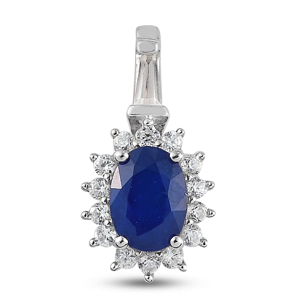 1.06 Ct. Blue Spinel and Zircon Halo Pendant in Platinum Plated ...