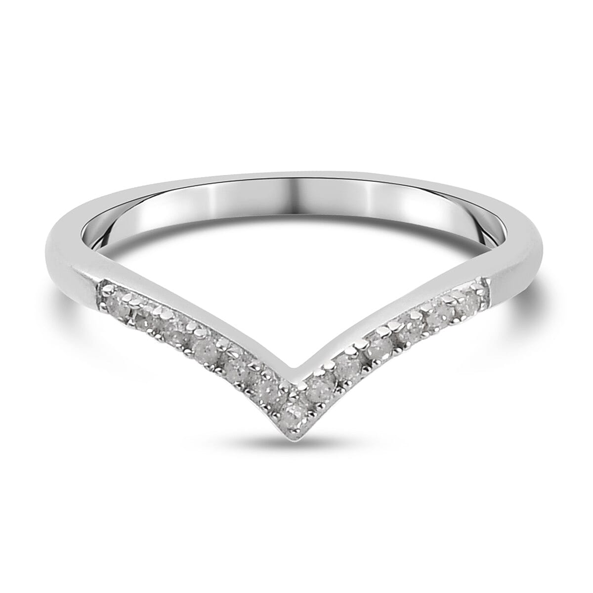 White Diamond Wishbone Band Ring in Platinum Plated Sterling Silver ...