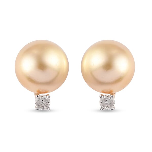 South Sea Pearl and Diamond Earrings in 9K Yellow Gold - 3801911 - TJC