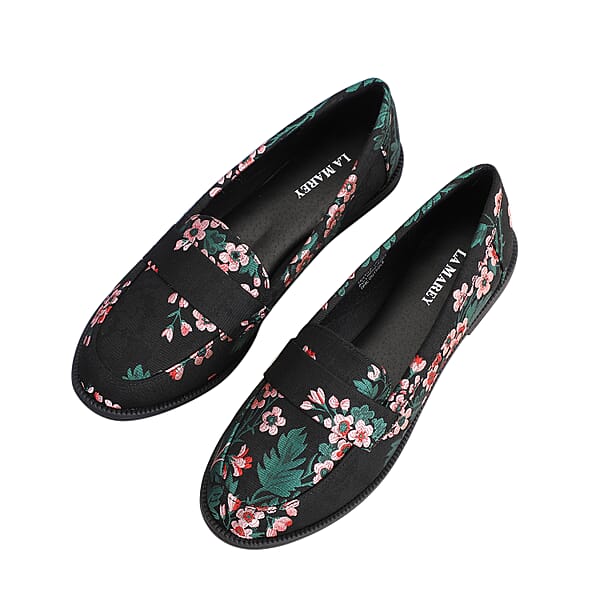 LA MAREY Embroidered Loafer Shoes - Black and Pink - 3808356 - TJC