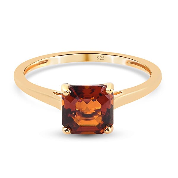 Cherry Citrine (Sqr) Solitaire Ring in Gold Plated Sterling Silver ...