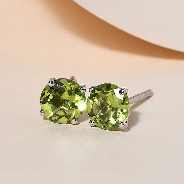 Peridot 2 Stone Push Post Earrings in Platinum Plated Sterling Silver 1 ...