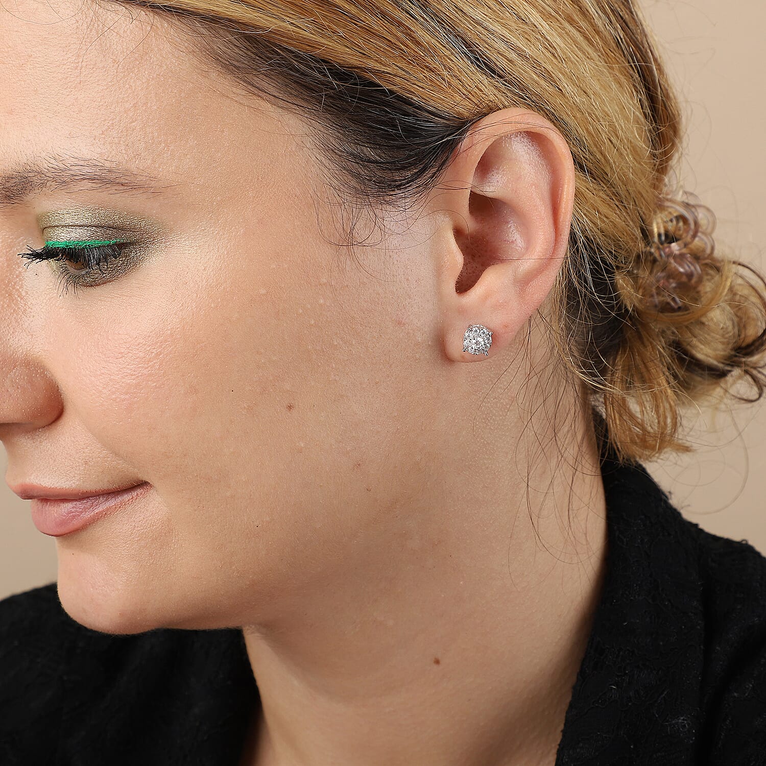 0.80 Ct. Moissanite Cluster Earrings in Rhodium Plated Sterling Silver ...