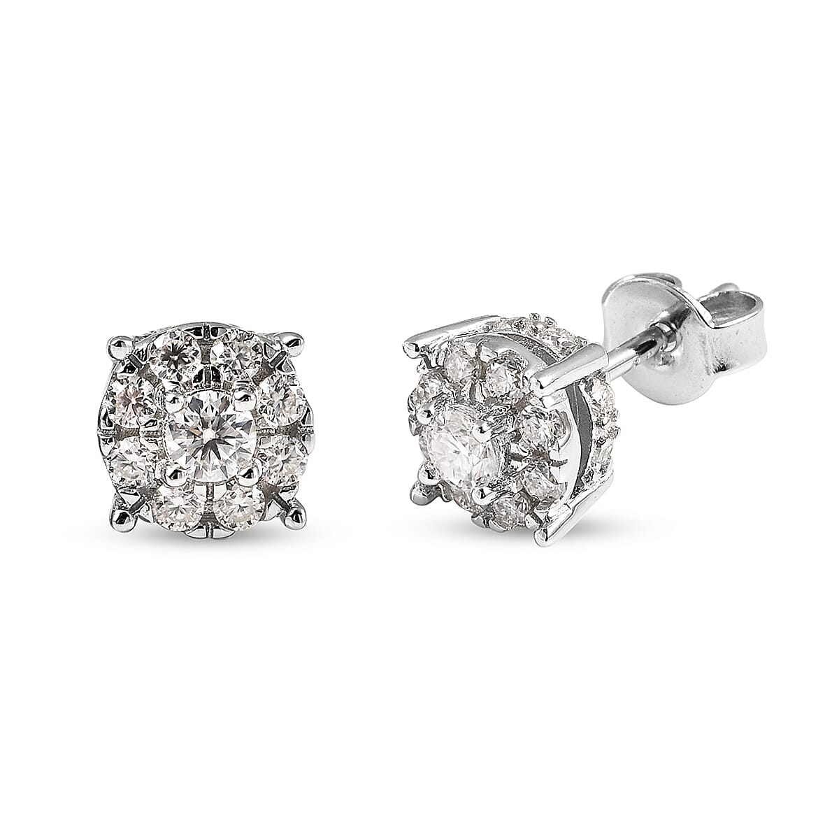 0.80 Ct. Moissanite Cluster Earrings in Rhodium Plated Sterling Silver ...