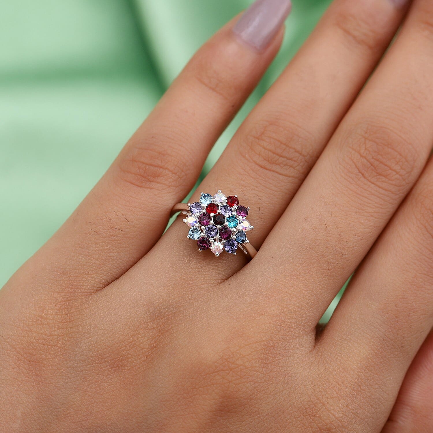 Lustro Stella Multi Colour Crystal Ring in Sterling Silver - M3854716 - TJC