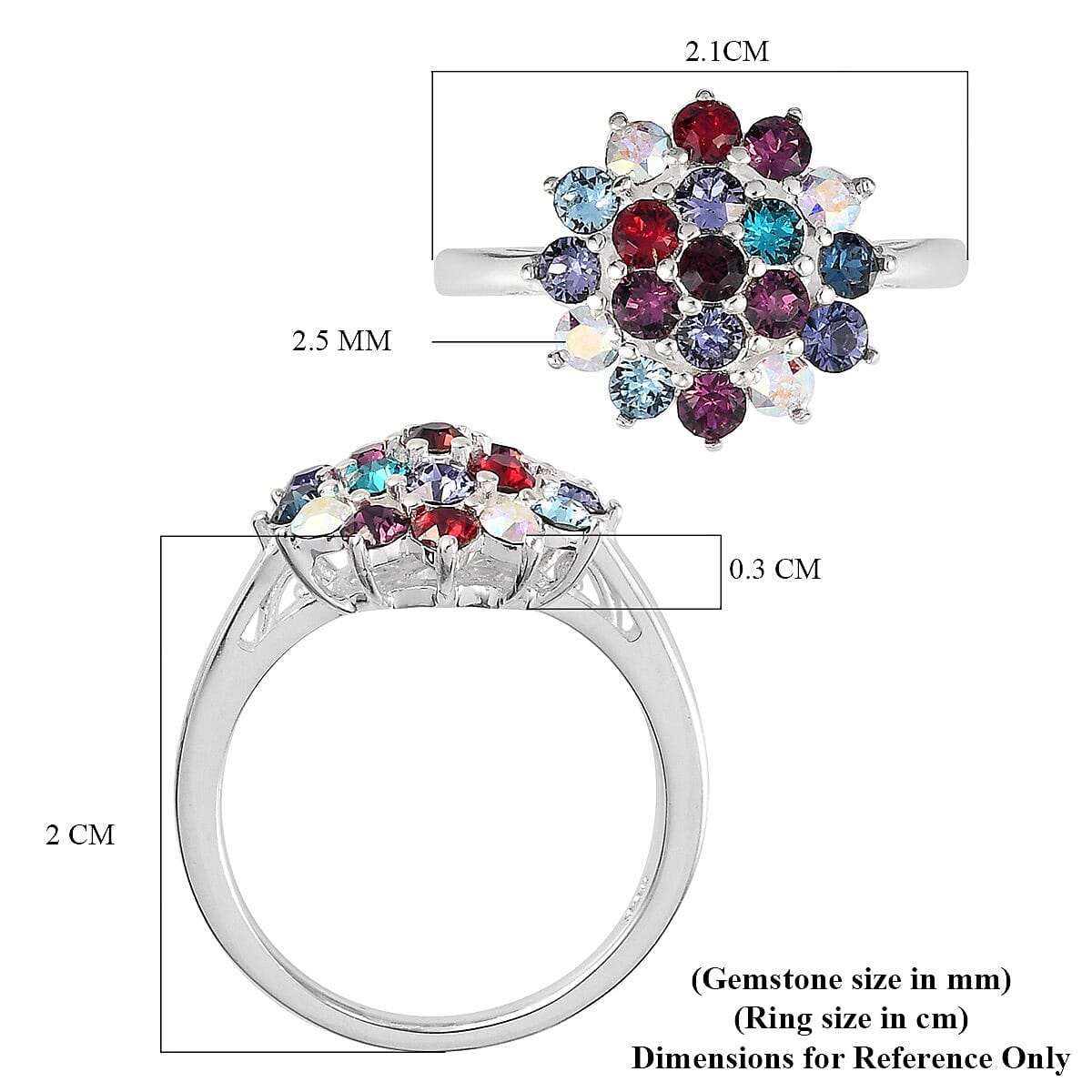Lustro Stella Multi Colour Crystal Ring in Sterling Silver - 3854716 - TJC