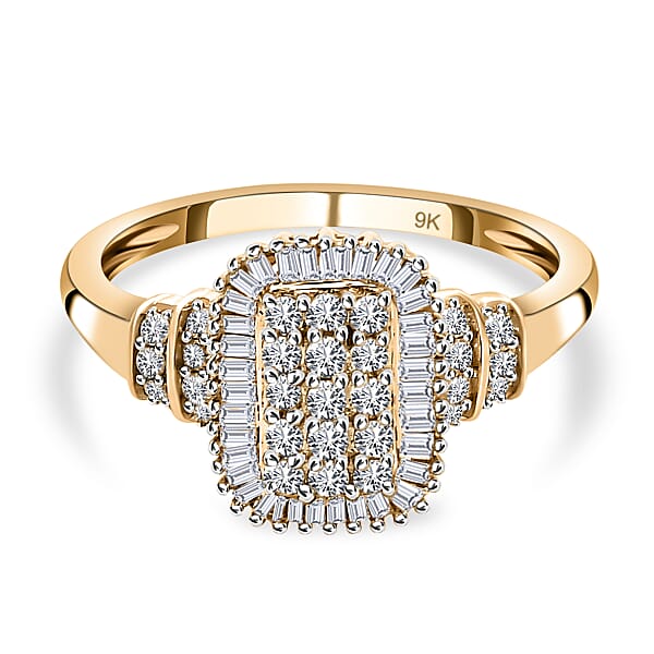 0.50 Ct SGL Certified Diamond I3 GH Cluster Ring in 9K Yellow Gold ...
