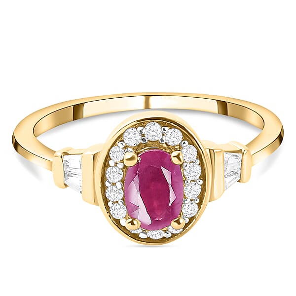 0.8 Ct. Ruby and Zircon Halo Ring in Gold Plated Sterling Silver ...