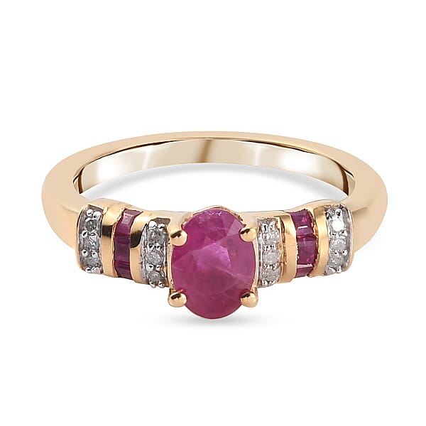 1.27 Ct. Ruby and Diamond Ring in 14K Gold Plated Sterling Silver ...