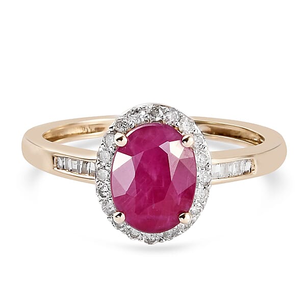 1.81 Ct. Ruby and Diamond Halo Ring in 9K yellow gold - 3864354 - TJC
