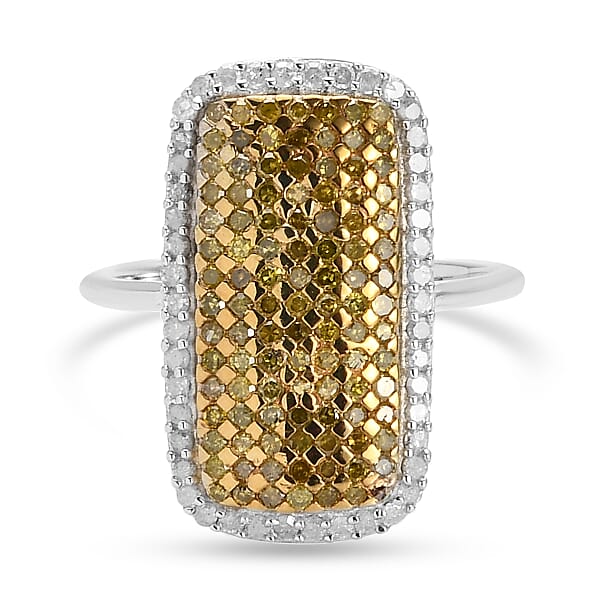 Yellow Diamond and White Diamond Cluster Ring in Platinum Plated ...