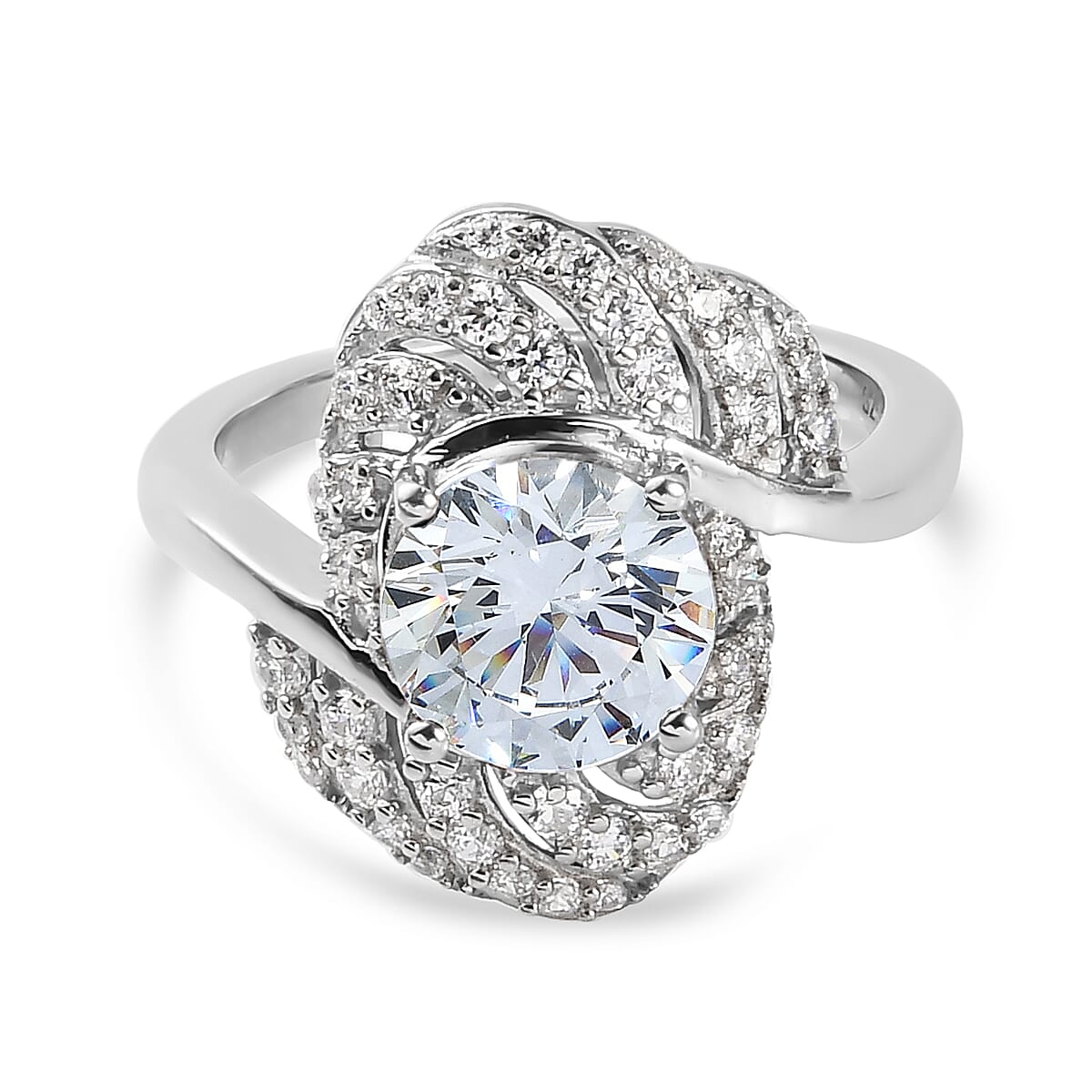 Lustro Stella Finest CZ 3.92 Ct. Ring in Platinum Plated Sterling ...