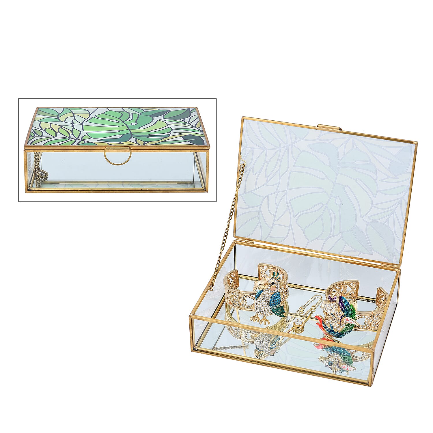 Rectangular Shaped Tropical Leaves Pattern Jewellery Box (Size 18x13x5 ...