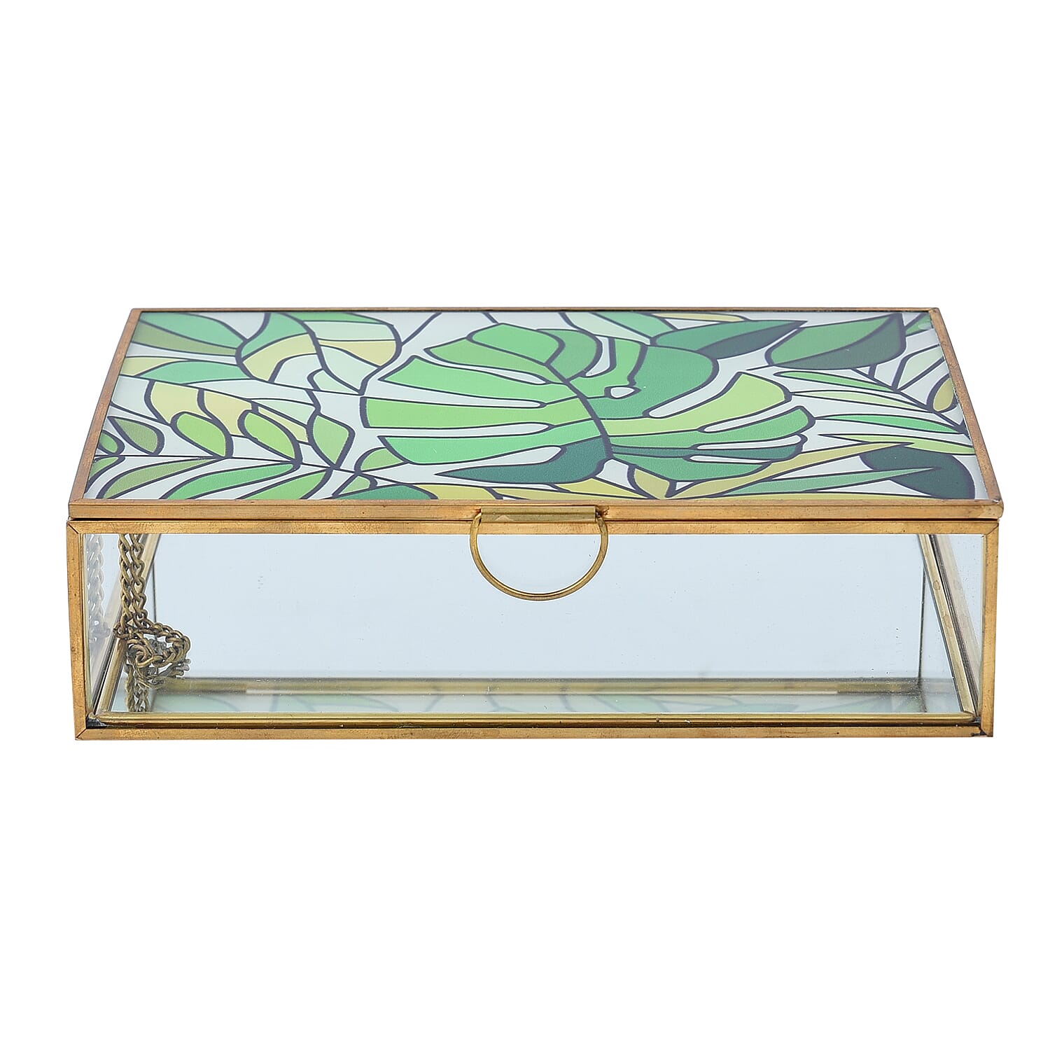 Rectangular Shaped Tropical Leaves Pattern Jewellery Box (Size 18x13x5 ...
