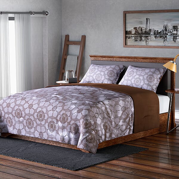 3 Piece Set - Floral Pattern Satin Jacquard 1 Comforter and 2 Pillow ...