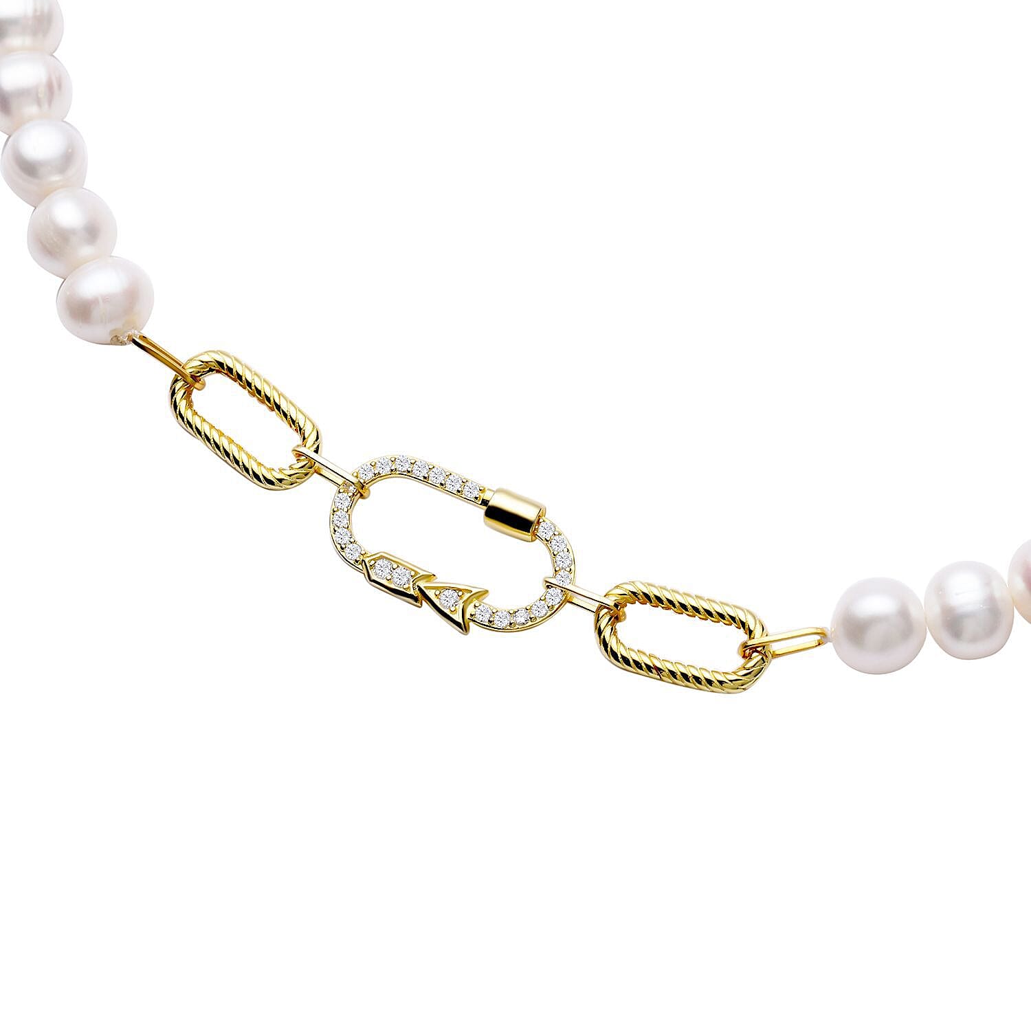 Simulated Diamond and Fresh Water Pearl Necklace (Size - 18) in Yellow ...