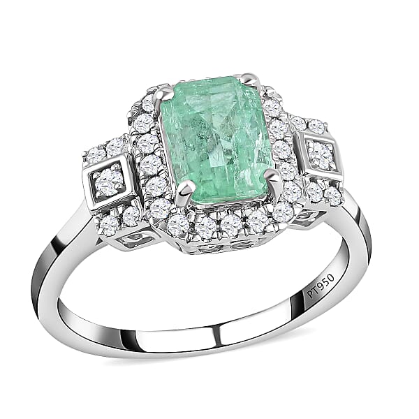 RHAPSODY 950 Platinum Halo Ring with AAAA Boyacá Colombian Emerald and ...