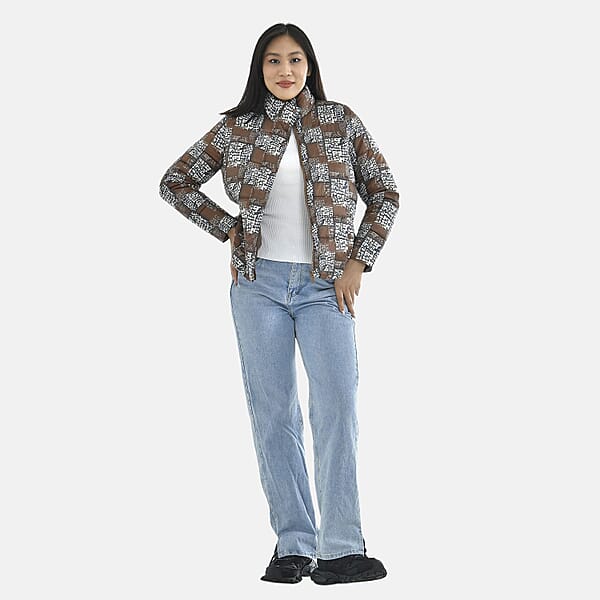 TAMSY Checker Pattern Padded Jacket - Brown - 1646043659 - TJC