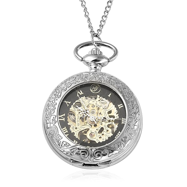 GENOA Automatic Mechanical Movement Skeleton Pocket Watch with Chain ...