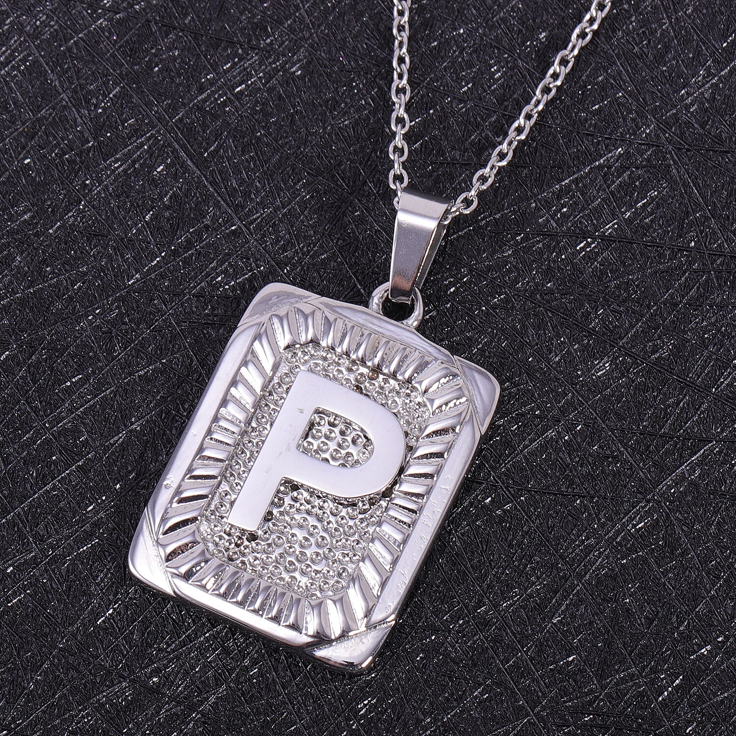 Initial Alphabet P Pendant with Chain in Silver Tone - 4031223 - TJC