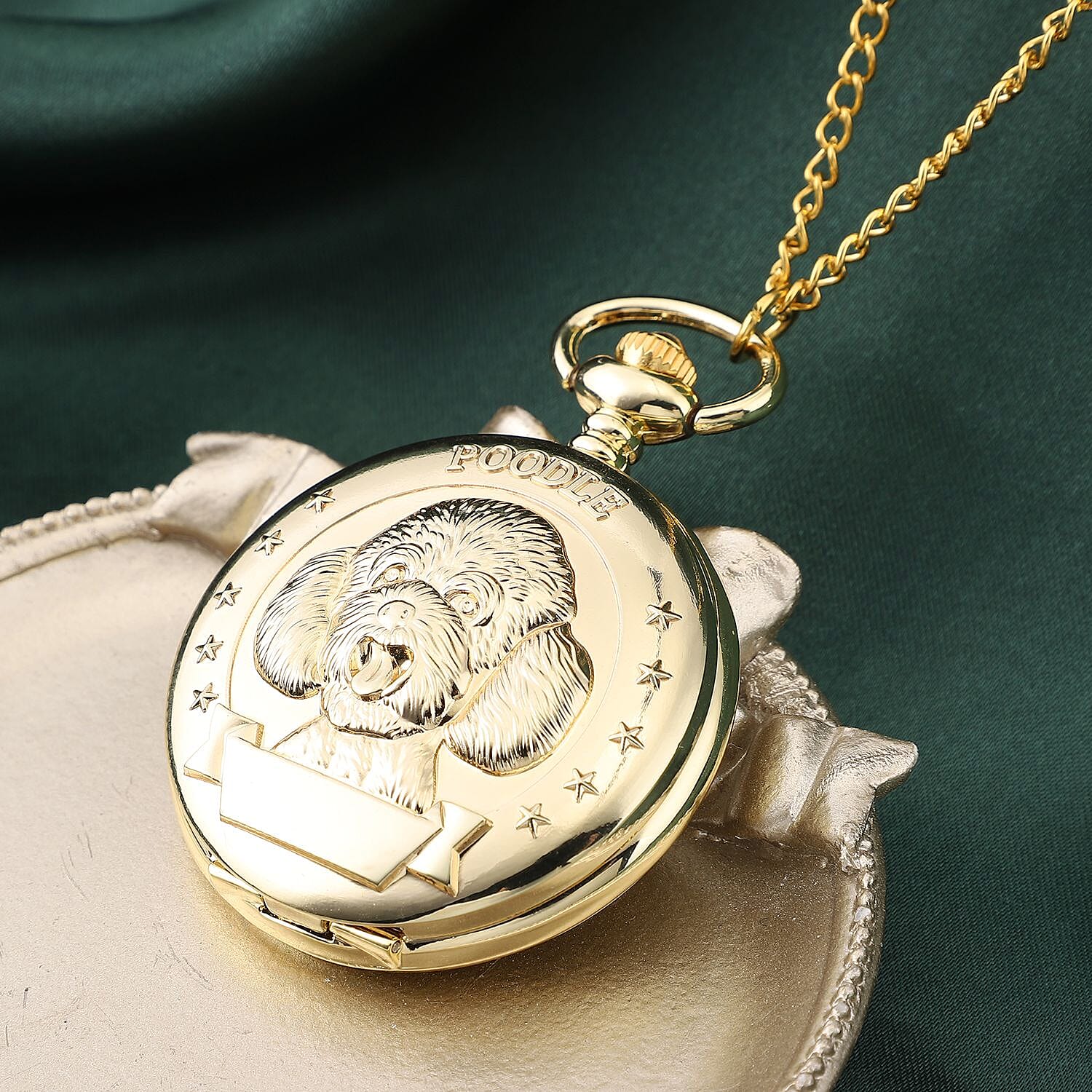 STRADA Japanese Movement Carved Poodle Water Resistant Pocket Watch ...