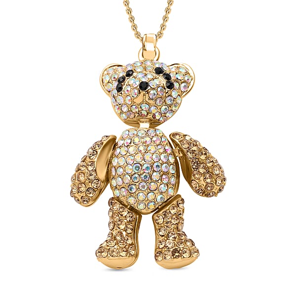 Designer Inspired - Orange Cubic Zirconia Teddy Pendant with Chain 35 ...