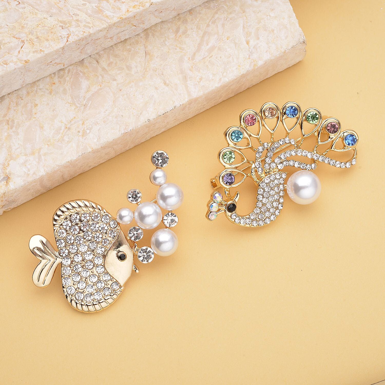 Set of 2 - Simulated Pearl, Black Austrian Crystal and White Austrian ...