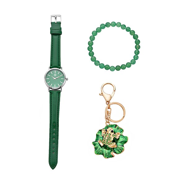 3 Piece Set - Green Agate Stretchable Beads Bracelet (Size 8), Green ...