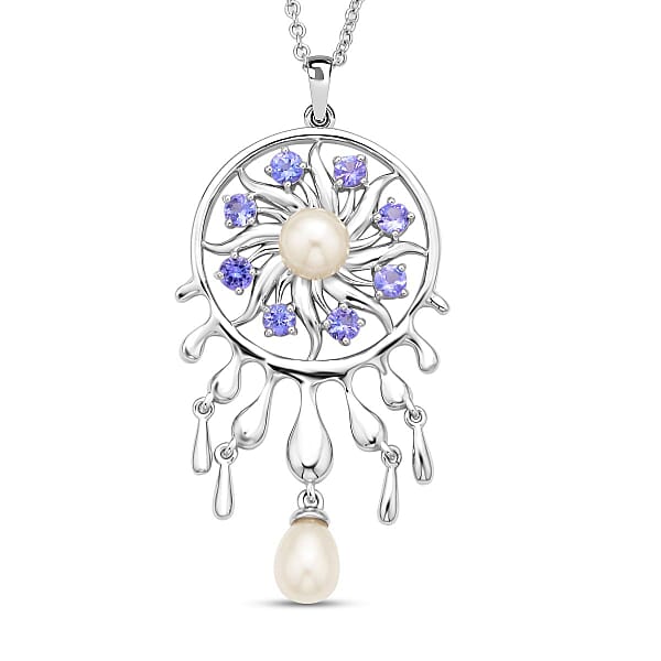 Lucy Q - 2 Piece Set - Tanzanite, Fresh Water Pearl Chain (Size - 18/ ...