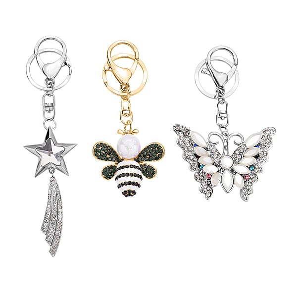Set of 3 -Key Chain White Austrian Crystal and Multi Colour Austrian ...