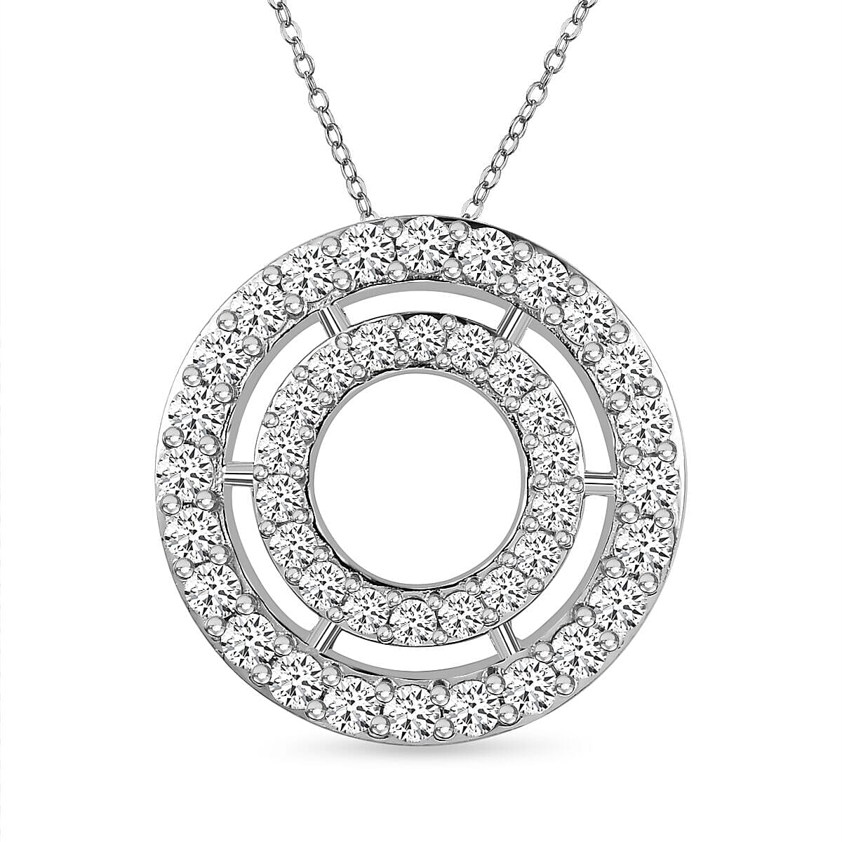 Moissanite Circle Pendant with Chain (Size 20) in Platinum Overlay ...