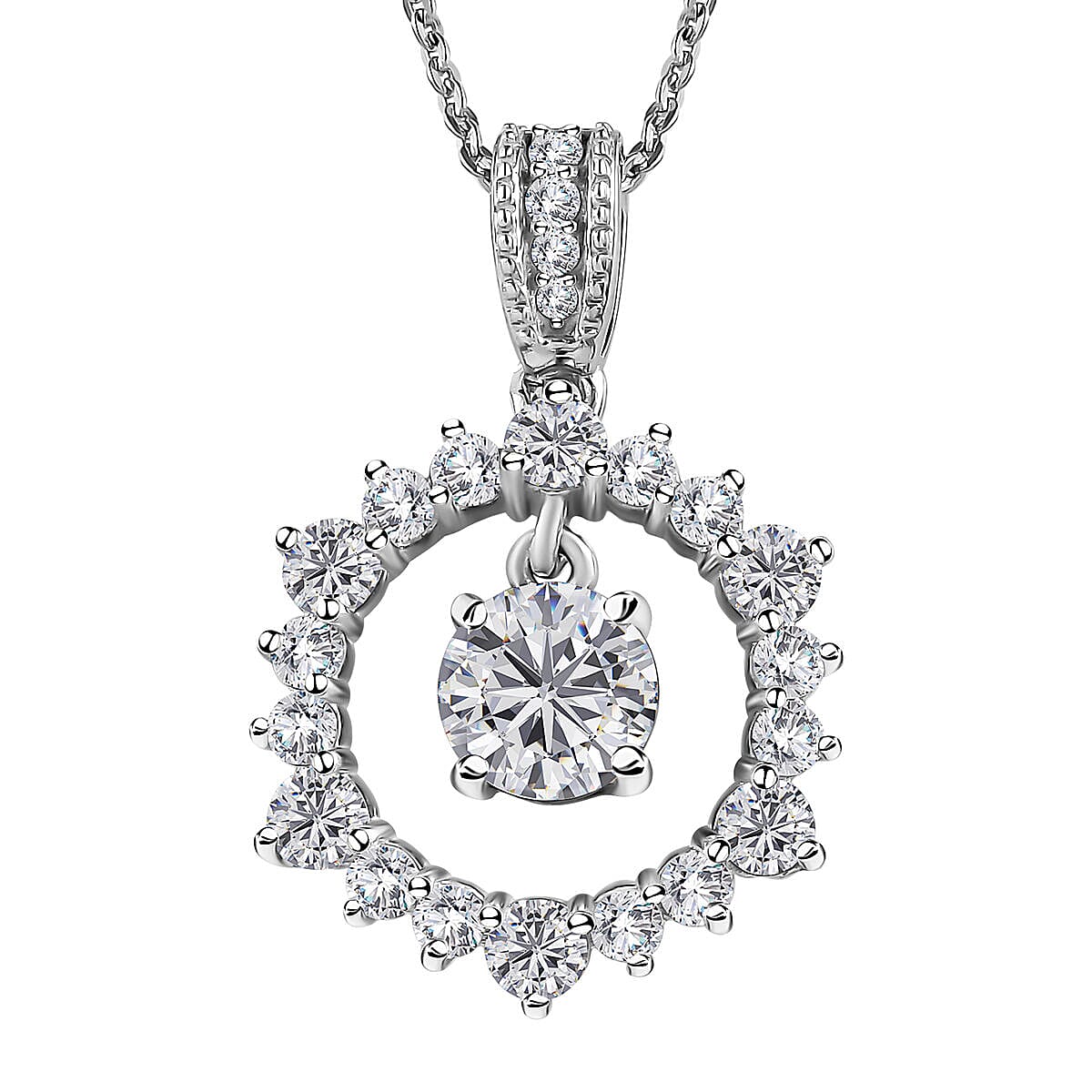 Moissanite Circle Pendant with Chain (Size - 20) in Platinum Overlay ...