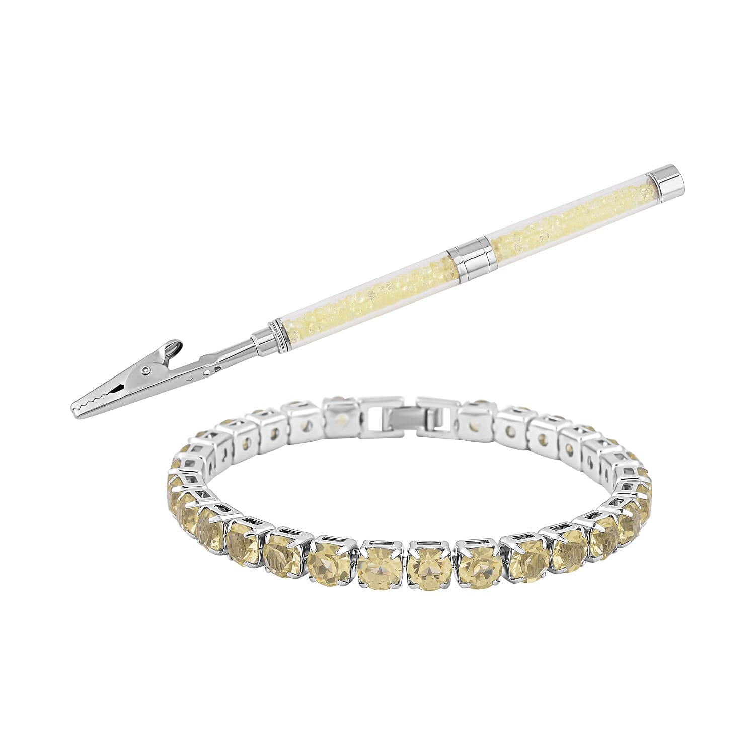2 Piece Set - Yellow Austrian Crystal Tennis Bracelet (Size 7.5 with Bracelet Buddy) - 4128252 - TJC