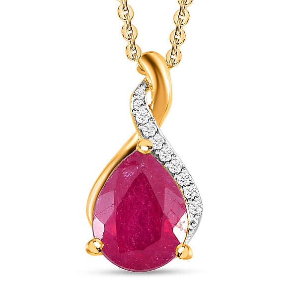 African Ruby and Natural Zircon Pendant with Chain (Size - 20) in 18K ...