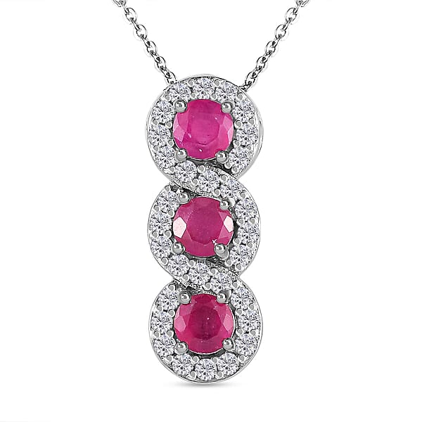 African Ruby and Natural Cambodian Zircon Pendant with Chain (Size - 20 ...