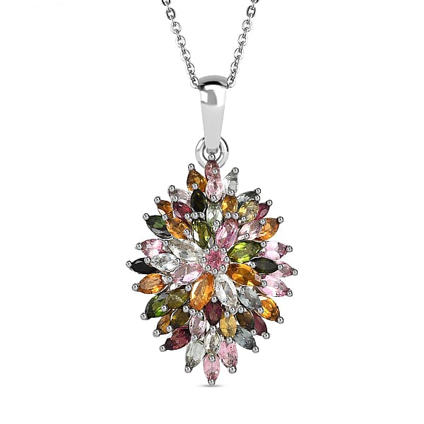 Multi-Tourmaline Cluster Pendant with Chain (Size 20) in Platinum ...