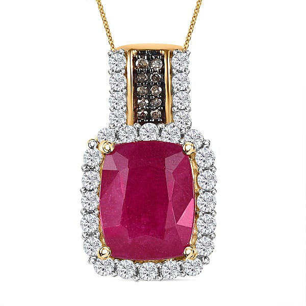 African Ruby, Natural Zircon and Champagne Diamond Pendant with Chain ...