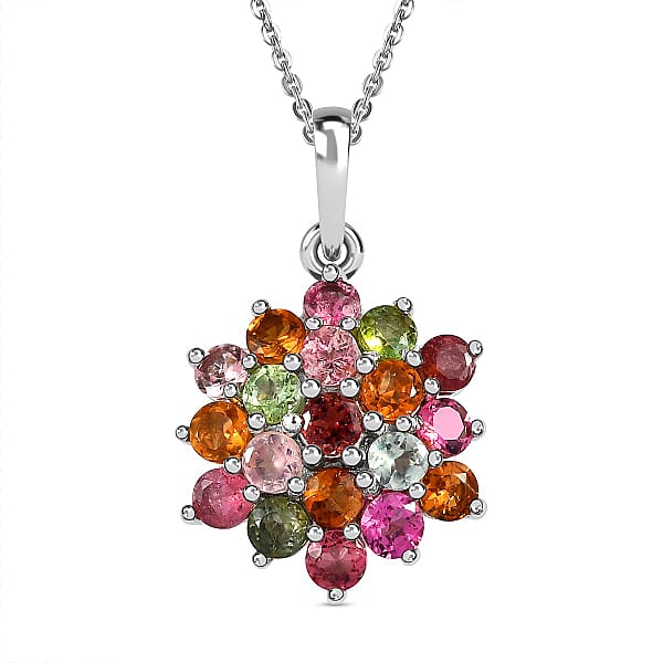 Multi-Tourmaline Cluster Pendant with Chain (Size 20) in Platinum ...