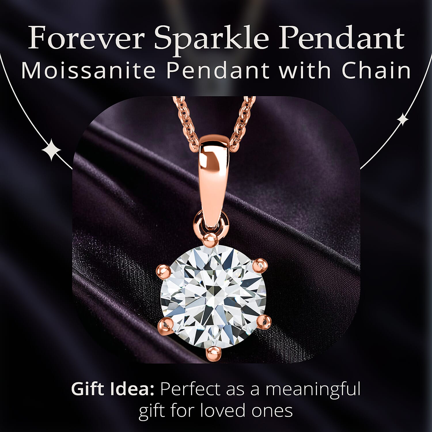 Moissanite Pendant with Chain (Size 20) in 18K Vermeil Rose Gold Plated ...